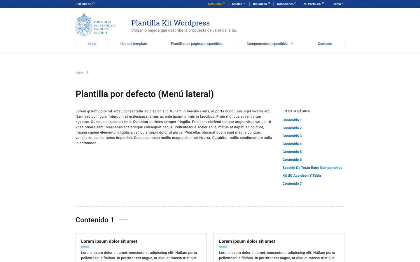 Plantilla por defecto (Menú lateral) – Plantilla Kit WordPress