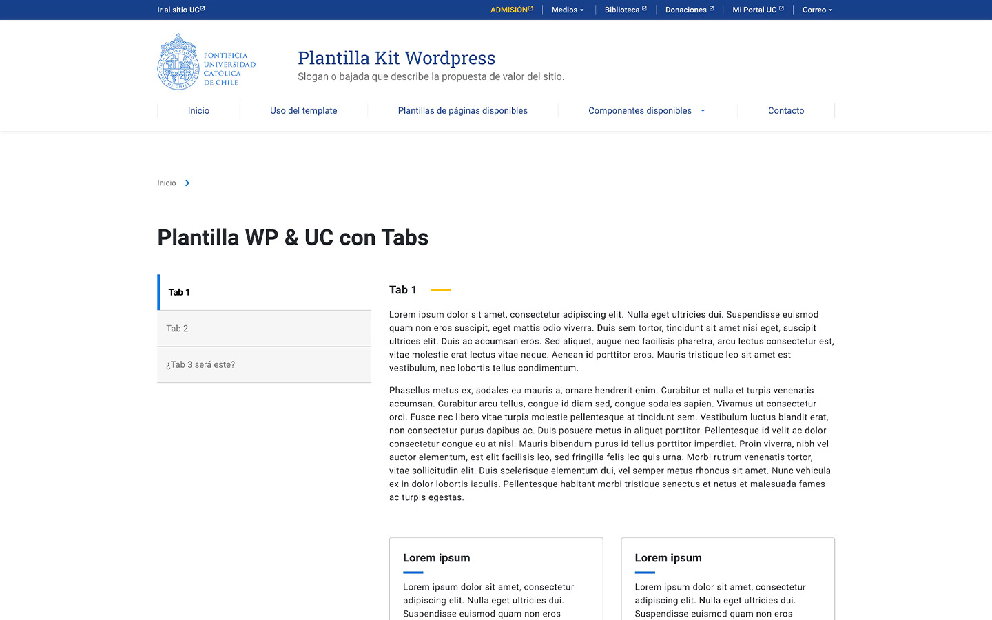 Plantilla WP & UC con Tabs – Plantilla Kit WordPress